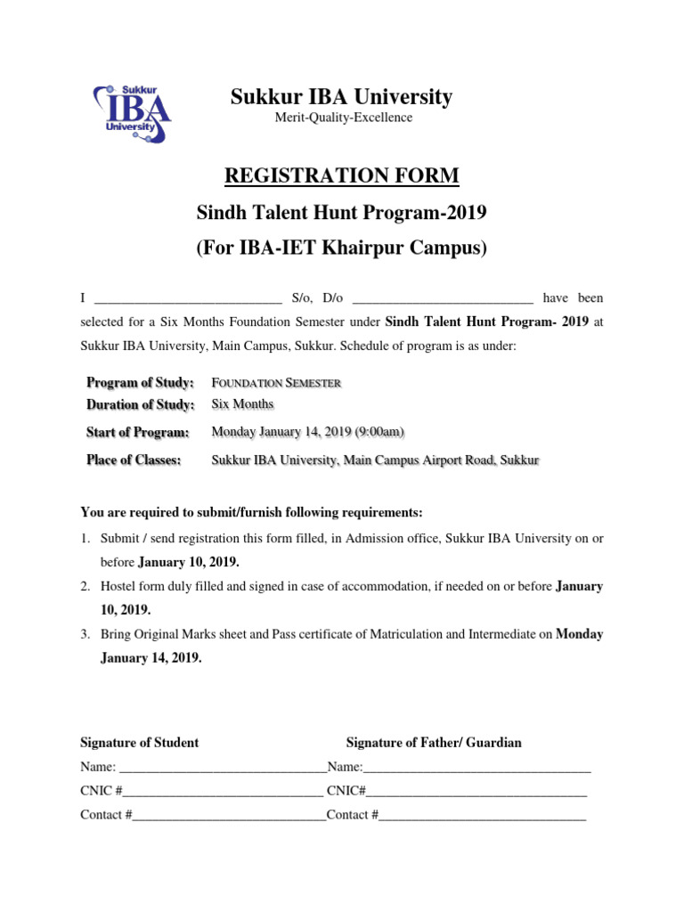 Sindh Talent Hunt 2019 Registration Form | PDF | Business