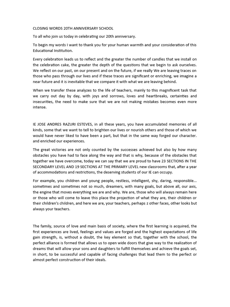 Closing Words 20th Anniversary School | Download Free PDF | Courage