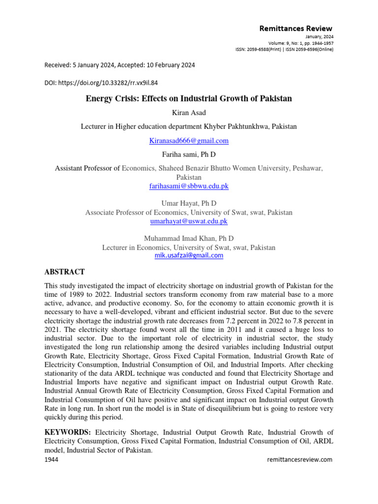 Impact of Electricity Shortage on Pakistan's Industry | PDF | Economic ...
