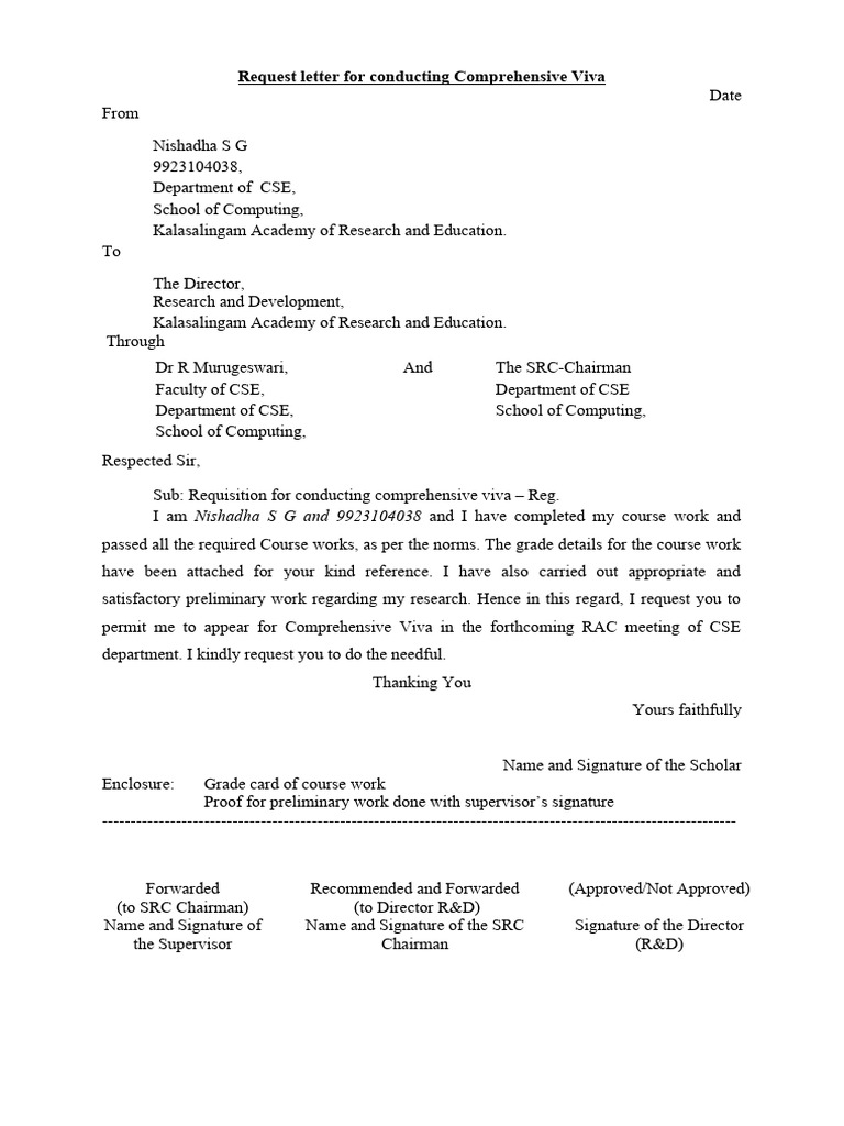 Request Letter For Conducting Comprehensive Viva NSG | PDF