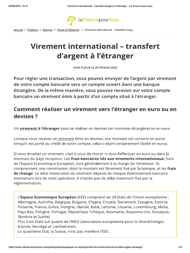 Virement International Transfert Argent Étranger | PDF