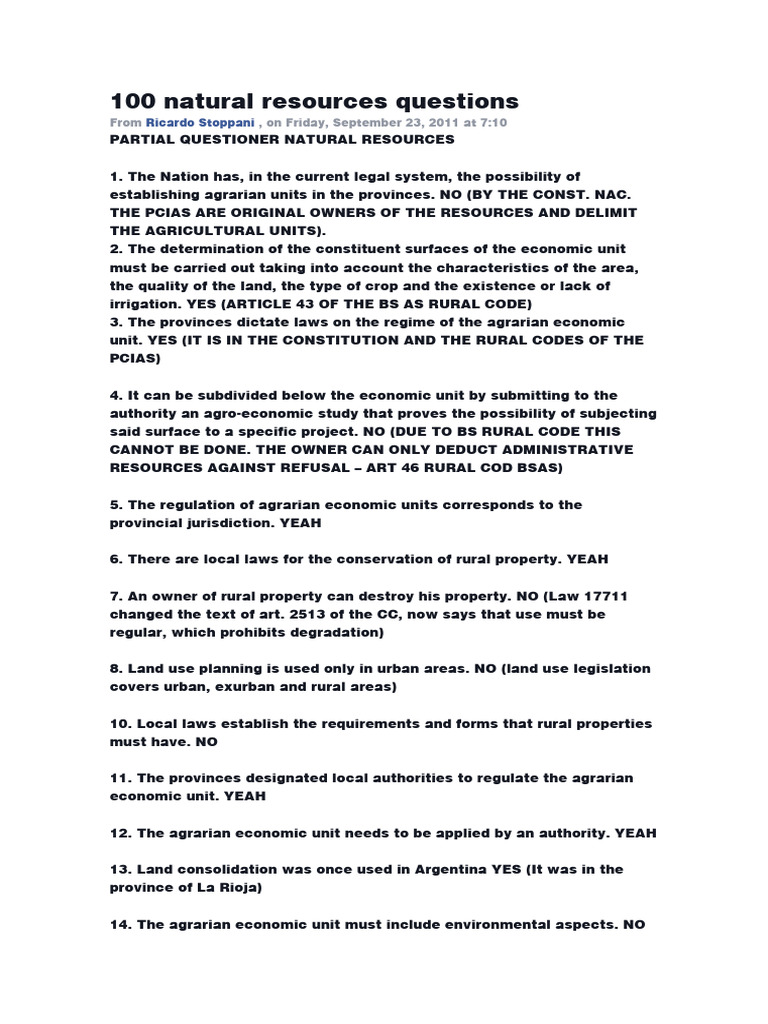100 Natural Resources Questions | PDF | Environmental Law | Forests