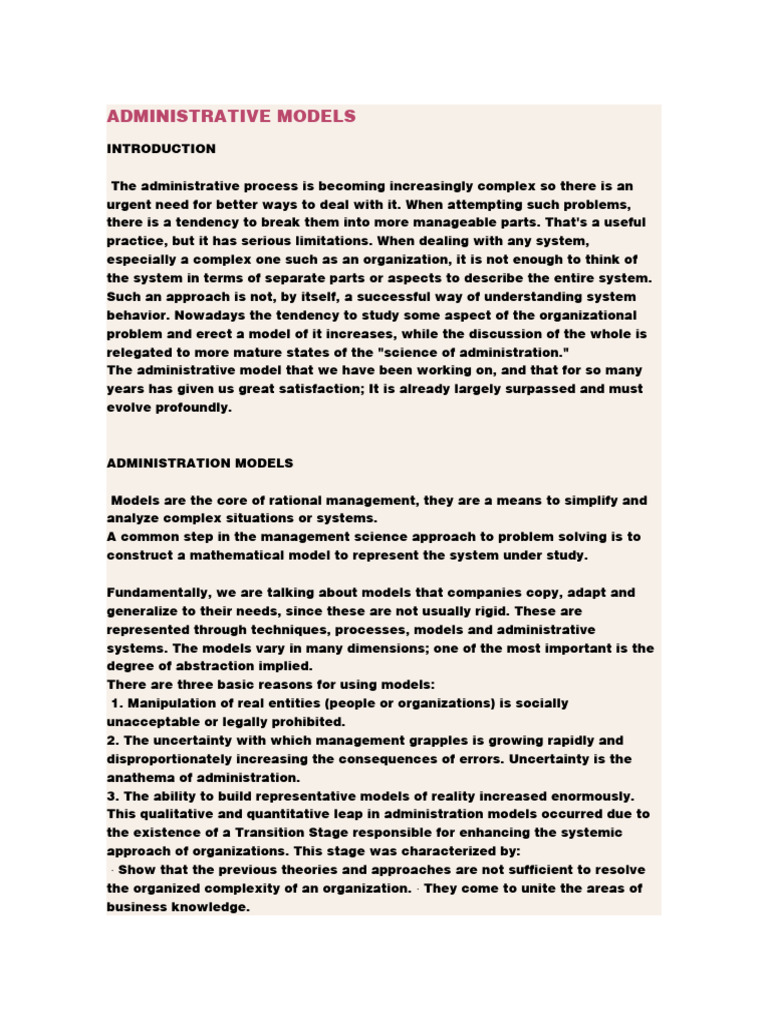 Administrative Models: Introduction | PDF | Leadership | Employment