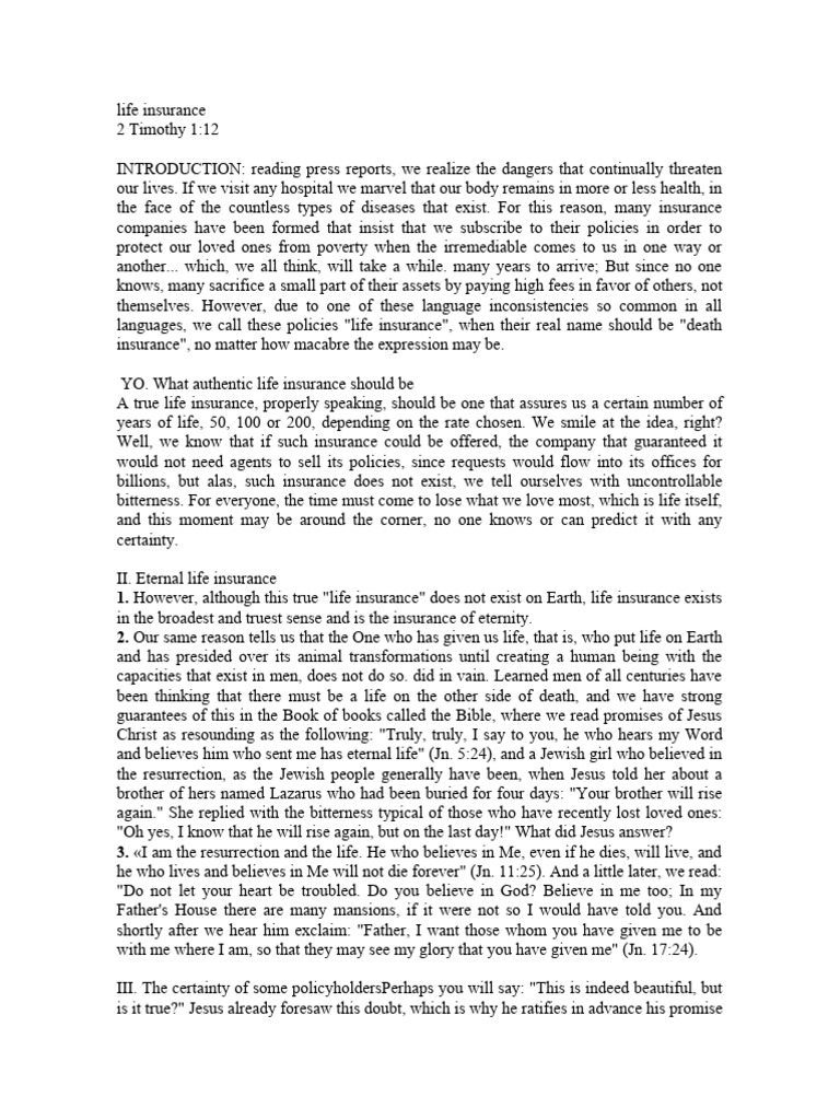 Life Insurance | PDF | Jesus | Paul The Apostle