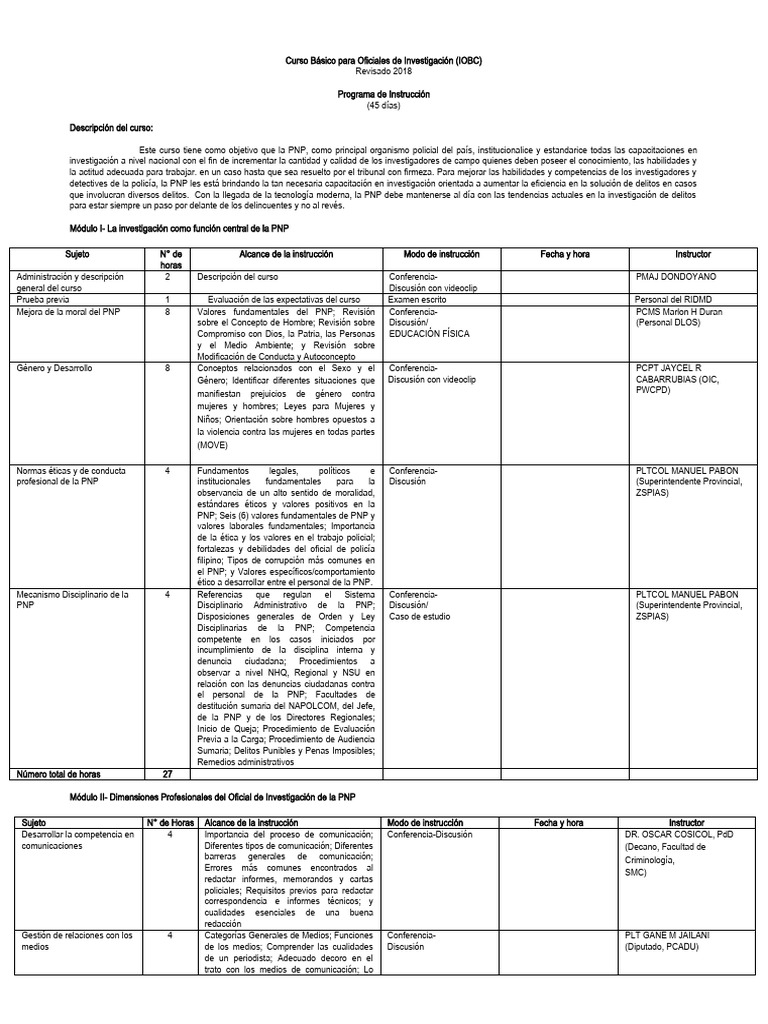 Programa de Instrucción-IOBC Con Instructores | PDF | Fiscal | Policía