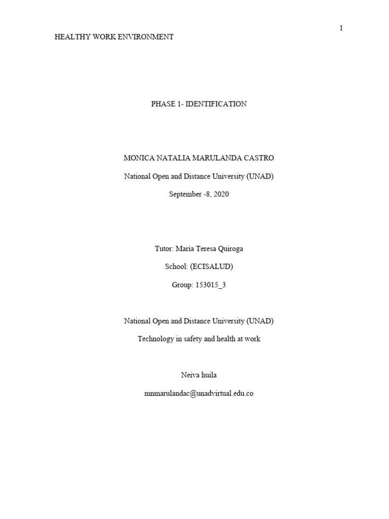 Healthy Work Environment Task 1 | PDF | Health Promotion | Occupational ...