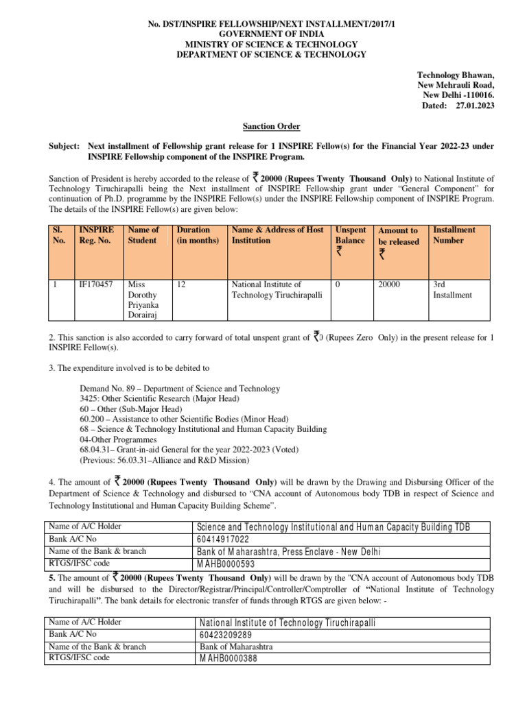 Fellowship - Consolidated - Sanction - Order - 2022-23 (List-11) PDF ...
