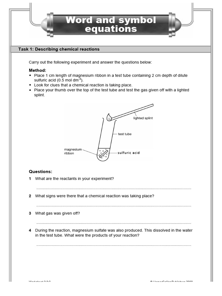 Word and Symbol Equations Practical | PDF | Oxide | Magnesium