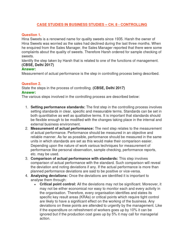 Case Studies - Solved - Ch.8 - Controlling | PDF | Recruitment | Incentive