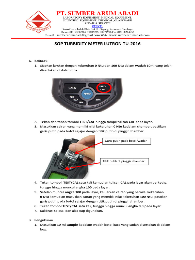 Sop Turbidity Meter Lutron Tu 2016 | PDF