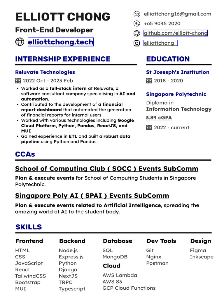 Elliott Chong CV | PDF | Artificial Intelligence | Intelligence (AI) & Semantics