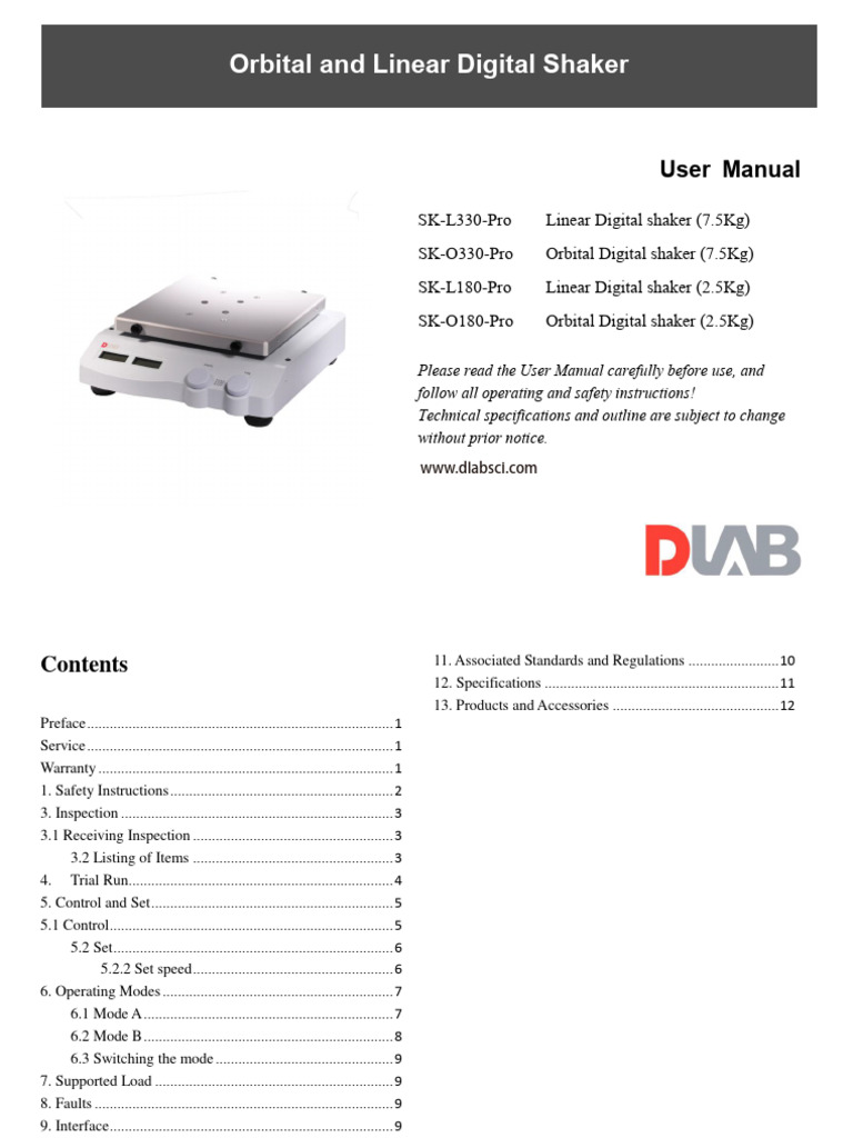 User Manual Orbital And Linear Digital Shaker 861019 Pdf Mains
