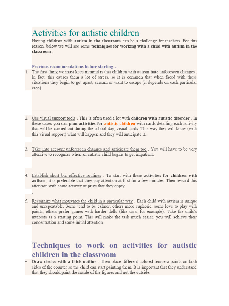 Activities for Autistic Children in Class | PDF | Autism Spectrum ...