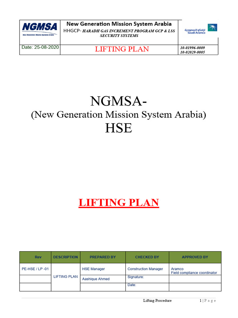 Lifting Plan - Ngmsa | PDF | Crane (Machine)