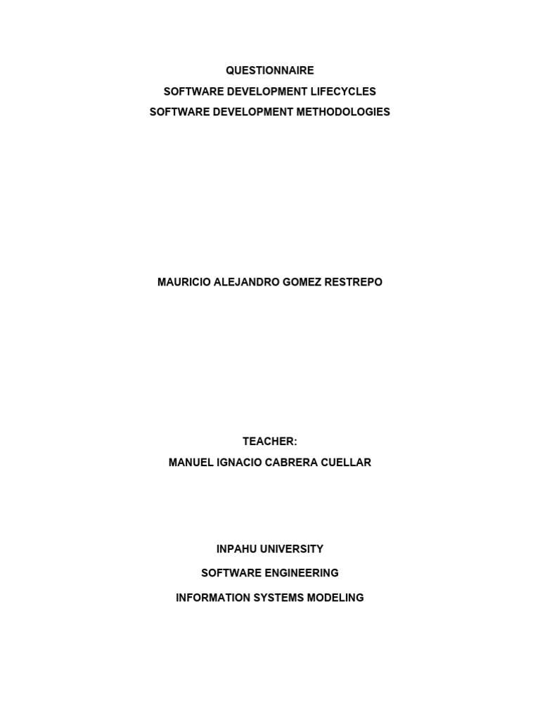 Software Development and Life Cycle Questionnaire | PDF | Software Development Process ...