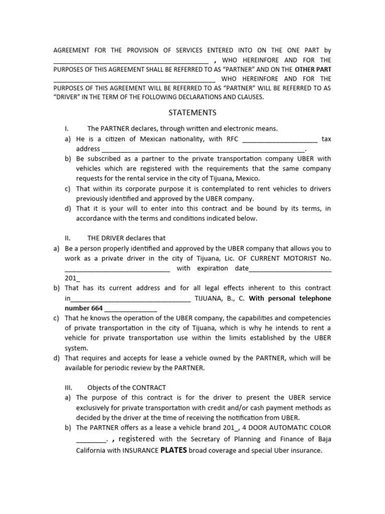Uber Contract and Formats | Download Free PDF | Lease | Payments