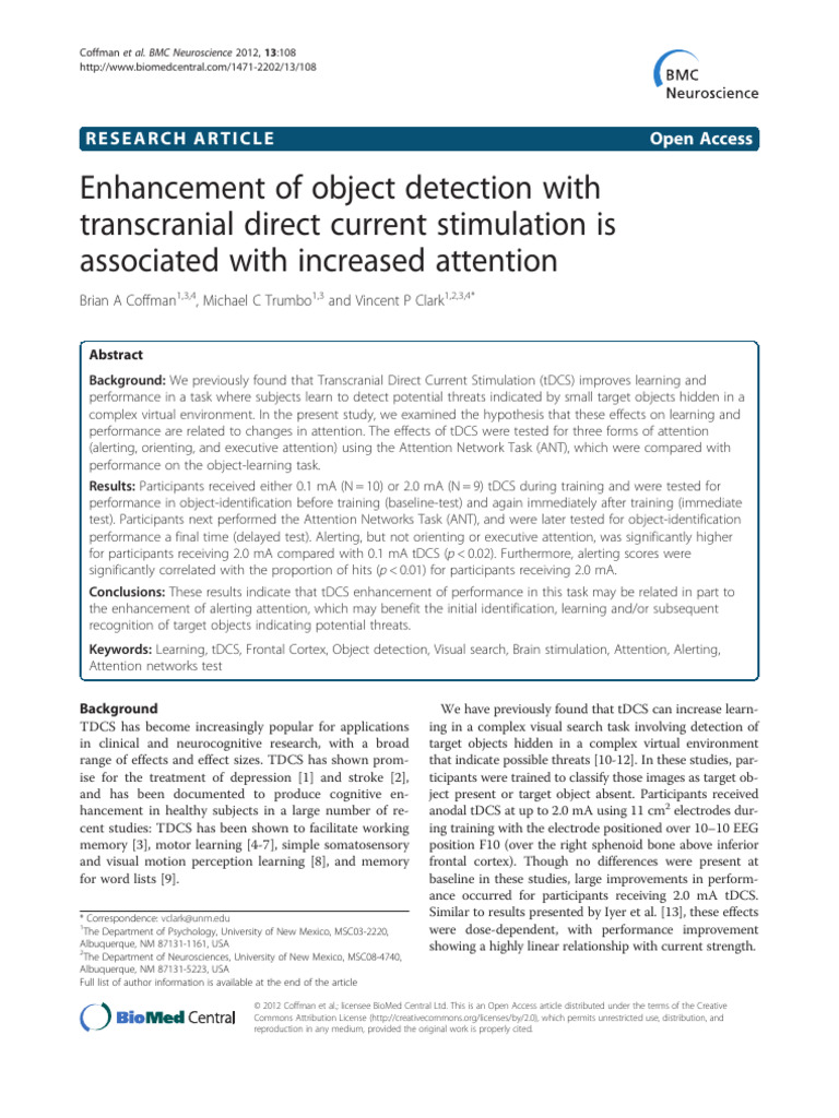 2012 Enhancement of Object Detection With Transcranial Direct Current ... 2012 Enhancement of Object Detection With Transcranial Direct Current ...