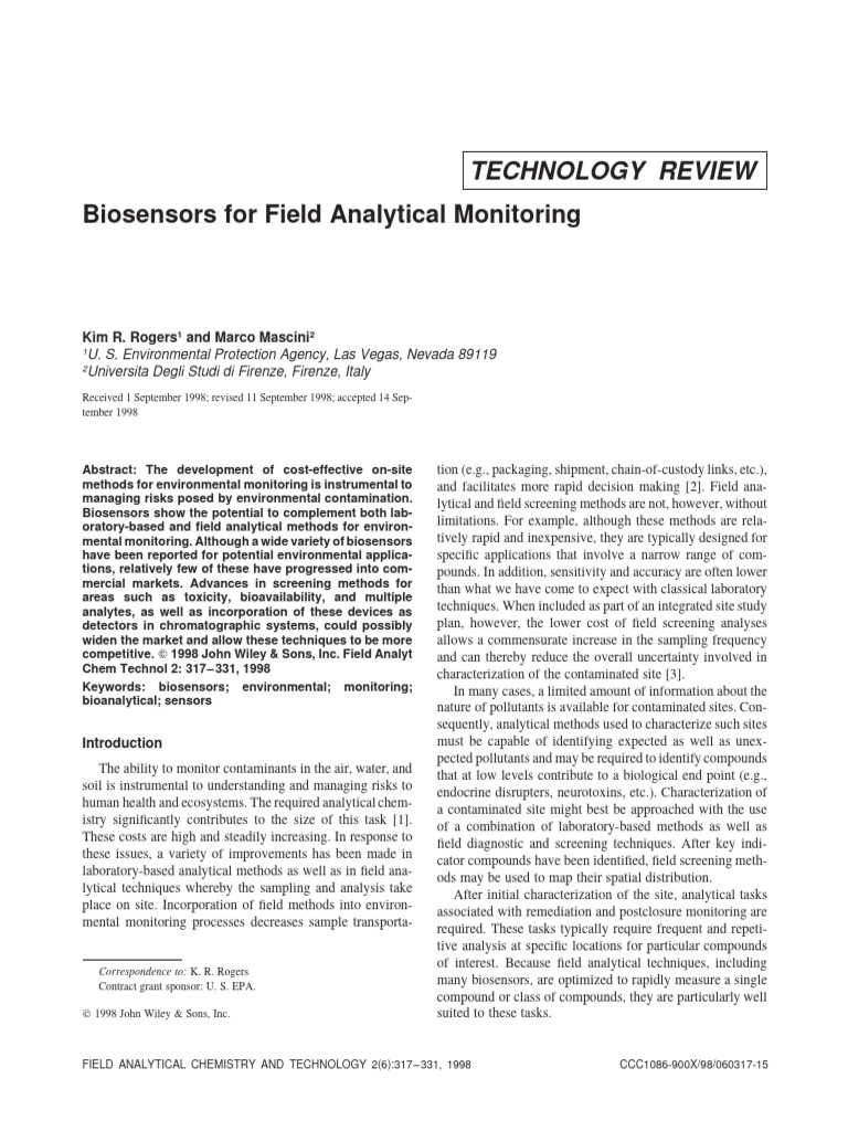 Biosensors For Field Analytical Monitoring | PDF | Biosensor | Surface Plasmon Resonance