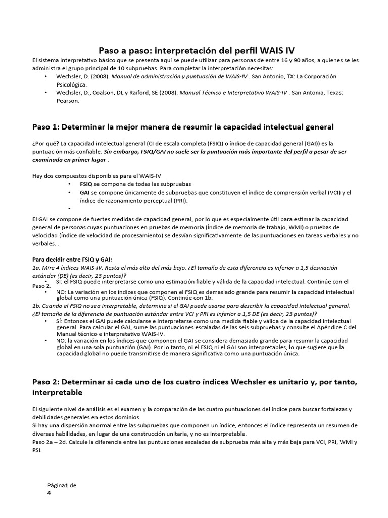Interpretación Paso A Paso de WAIS IV | PDF | Escala de inteligencia ...