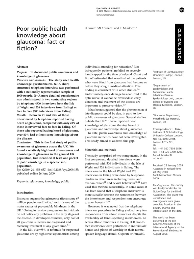 Poor Public Health Knowledge About Glaucoma: Fact or Fiction? | PDF ...