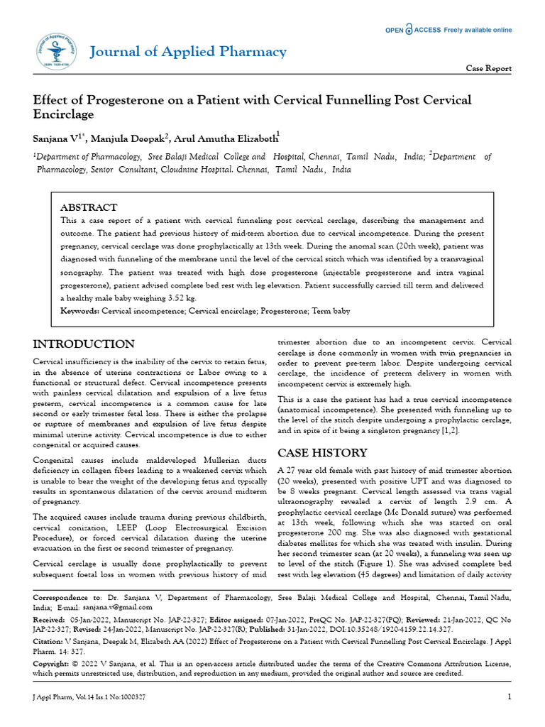 Effect of Progesterone On A Patient With Cervical Funnelling Post ...
