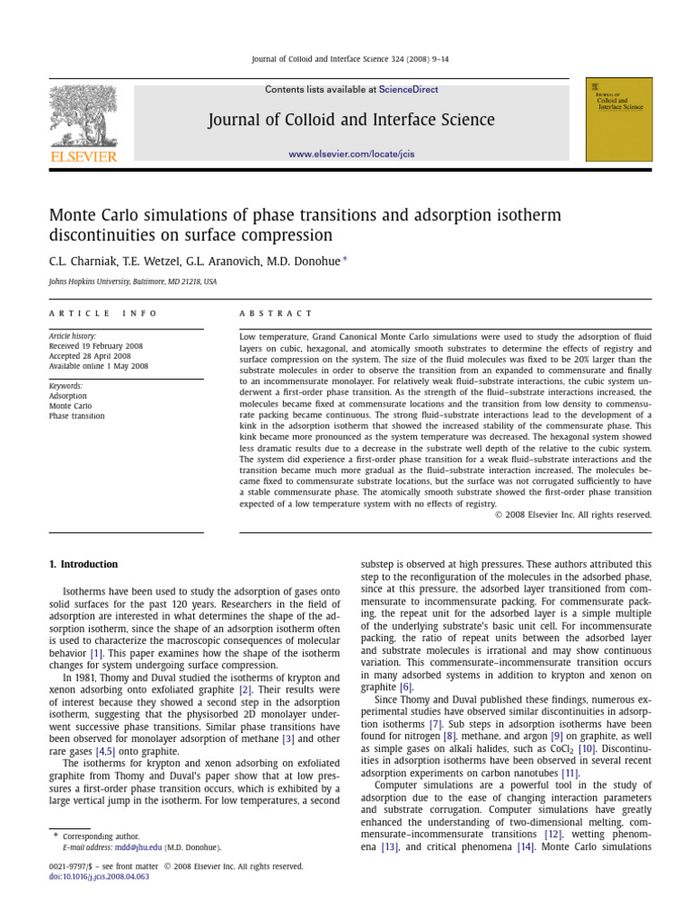 151-JCIS-2008-Surface Compression-Charniak | PDF | Adsorption | Nature