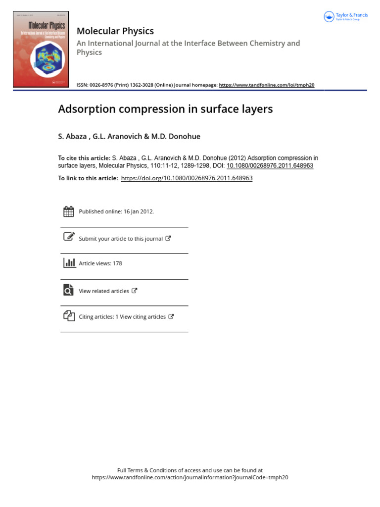 Adsorption Compression in Surface Layers | PDF | Adsorption | Materials ...