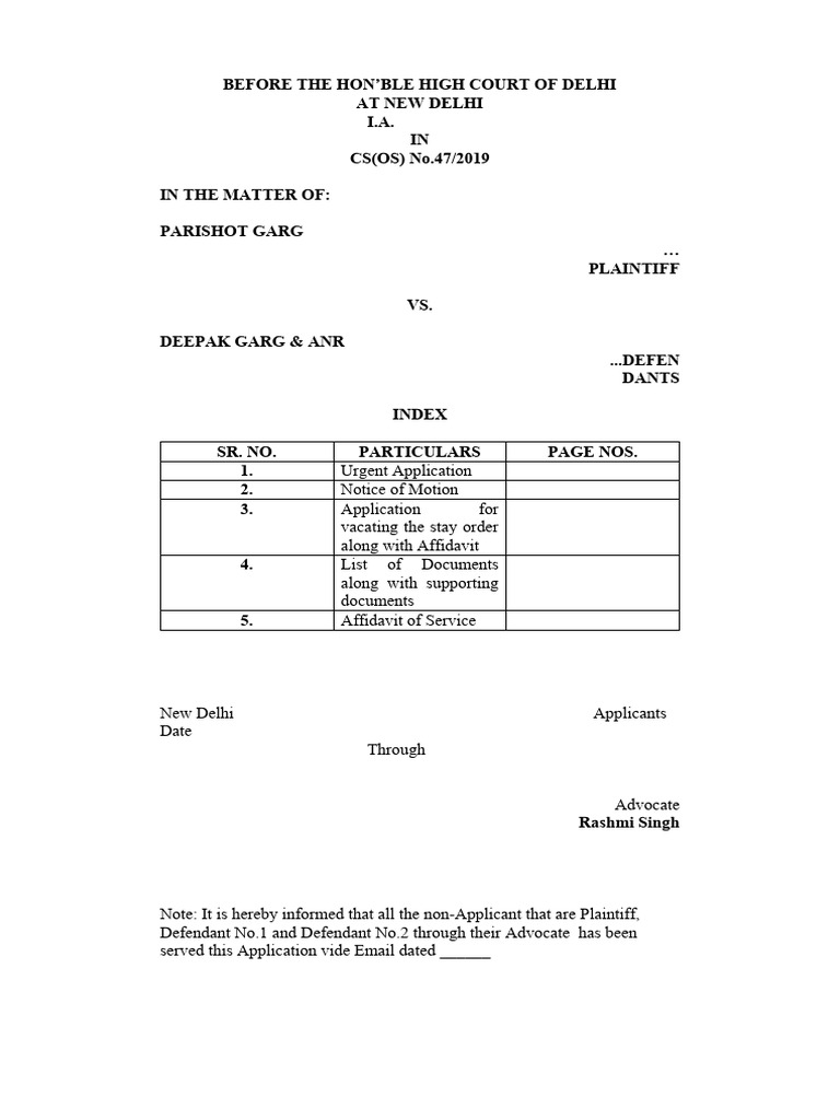 Urgent Application to Vacate Stay Order | PDF | Affidavit | Deed