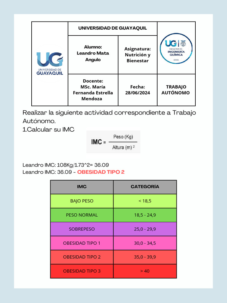 Mata Leandro - Imc y Requerimientos Energeticos | PDF | Obesidad ...