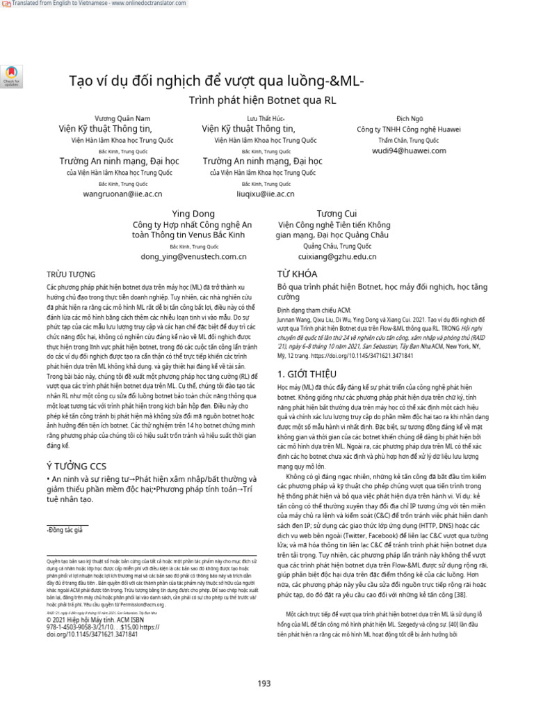 Crafting Adversarial Example To Bypass Flow-&ML - Based Botnet Detector ...