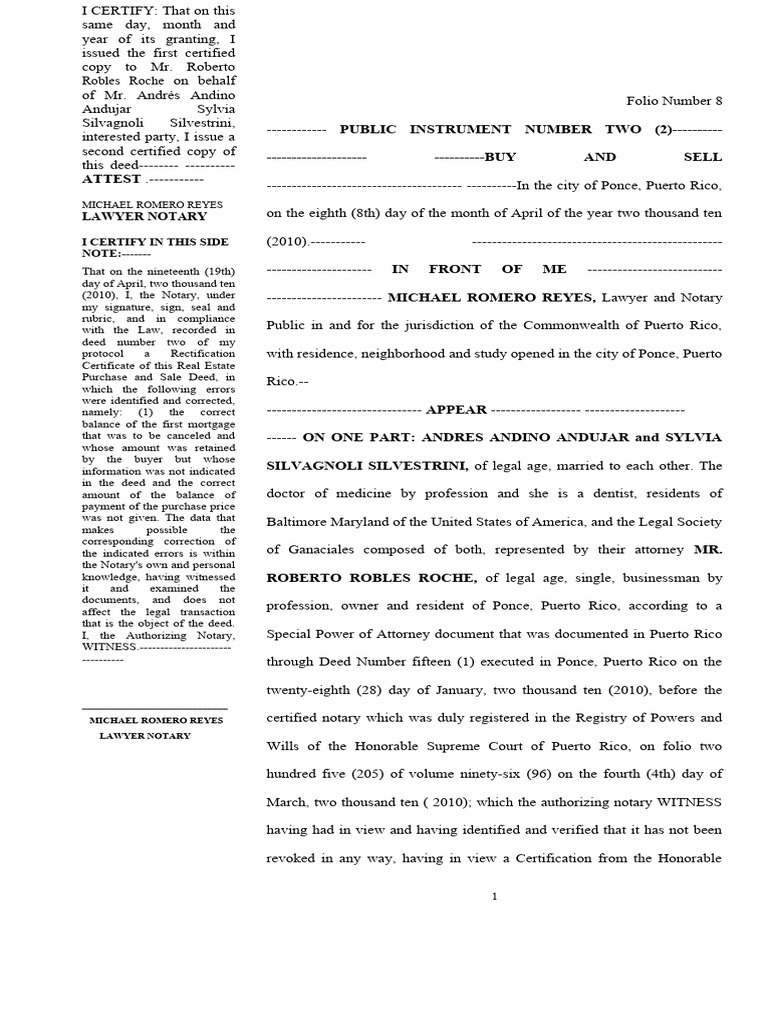 Purchase and Sale Protocol | PDF | Notary Public | Deed