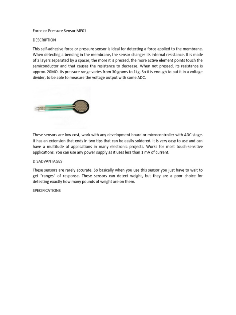 Arduino Pressure Sensor Guide | PDF | Sensor | Electrical Resistance And Conductance