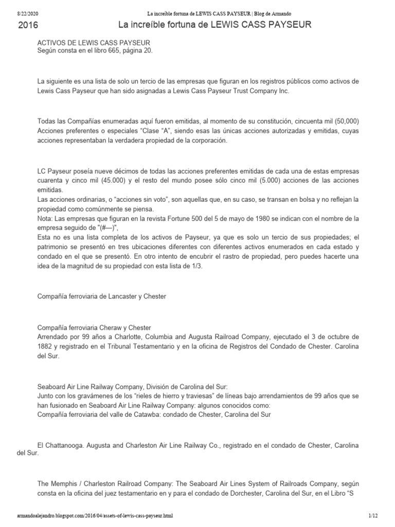 La Increíble Fortuna de LEWIS CASS PAYSEUR - Blog de Armando | PDF ...