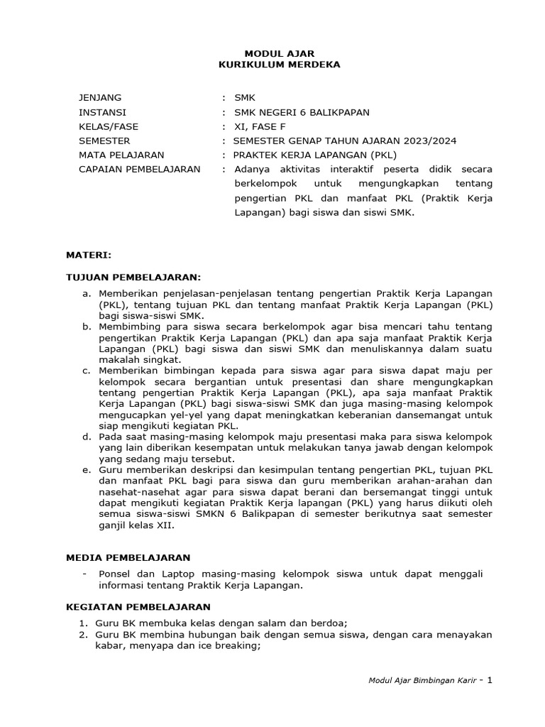 Modul PKL 5 | PDF | Karier & Perkembangan