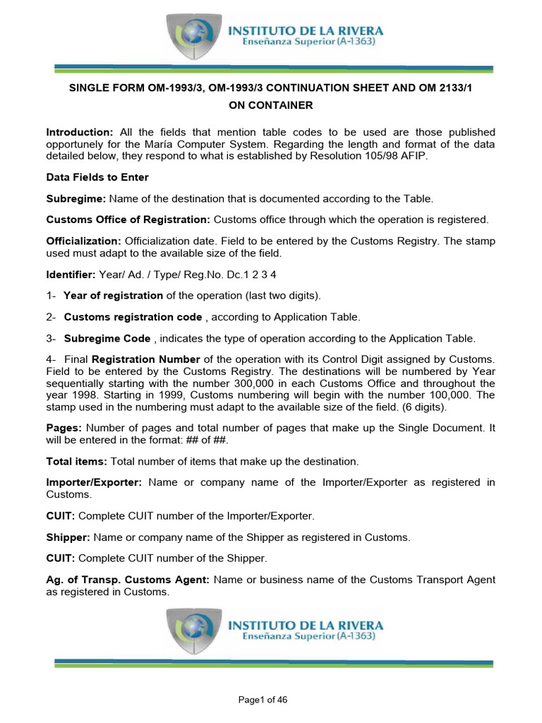 AFIP Info How To Fill Om1993 !1!2012 | PDF | Customs | Value Added Tax