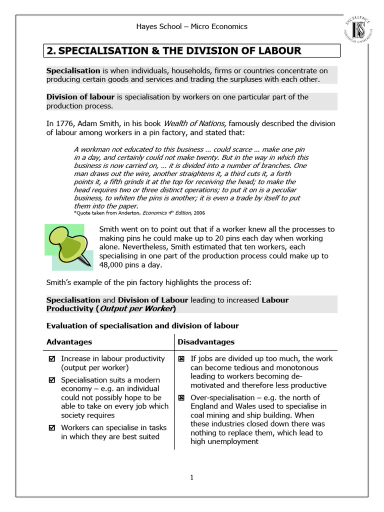 2 - Specialisation and Division of Labour | PDF | Division Of Labour ...