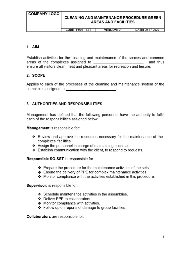 Cleaning and Maintenance Procedure For Green Areas and Facilities | PDF ...