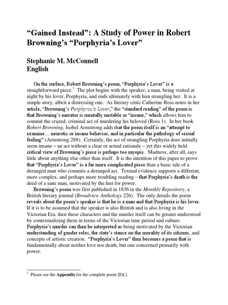 A Study of Power in Robert Browning's Porphyria's Lover | PDF | Masculinity | Femininity