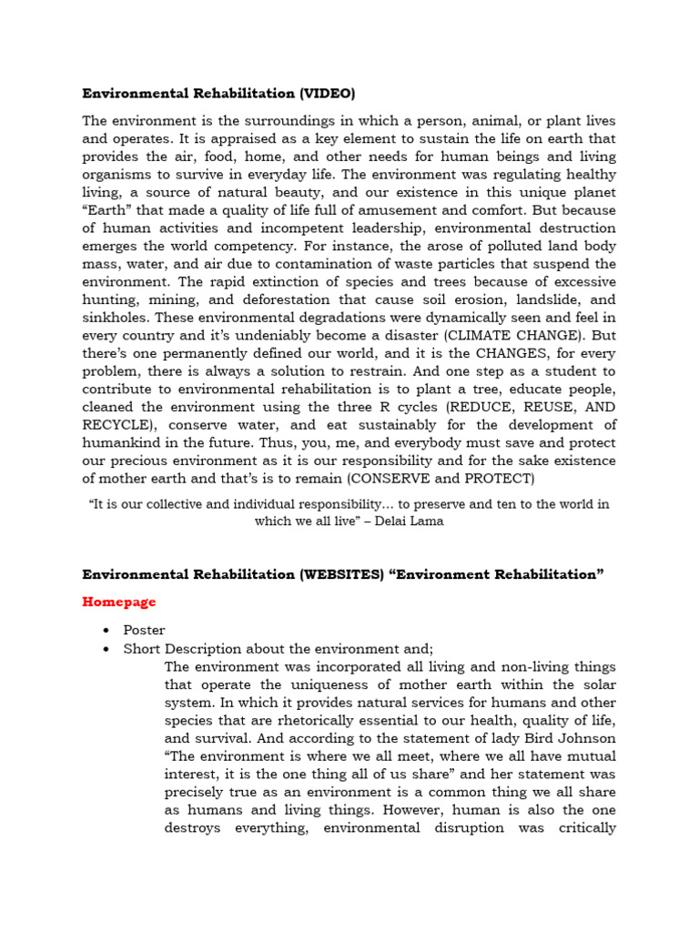 Environmental Rehabilitation | PDF | Natural Environment | Human Impact ...