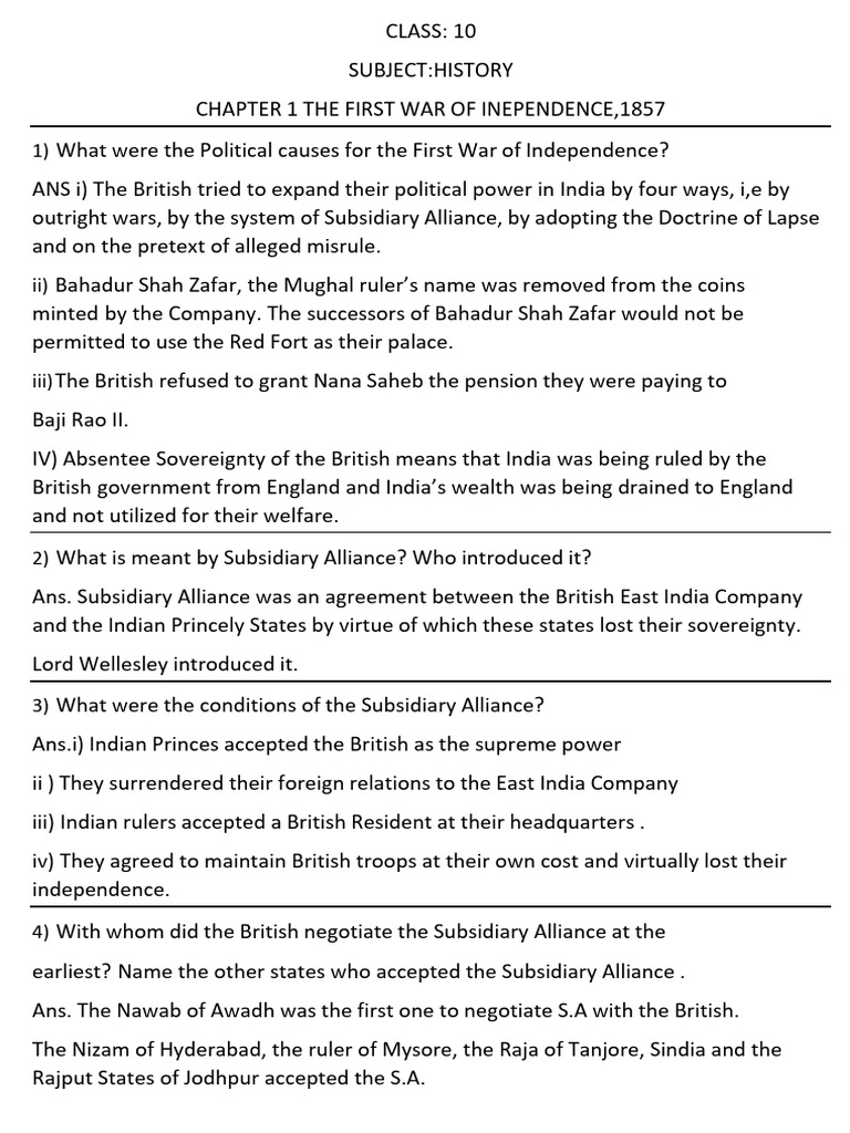 History Chapter 1 Notes | PDF | British Raj | Indian Rebellion Of 1857