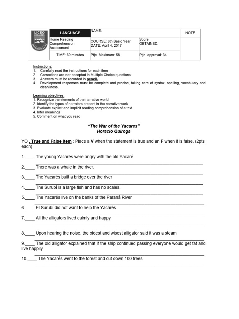 The Yacares War | PDF | Reading Comprehension | Linguistics