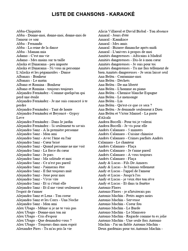 Liste Des Chansons de Karaoké | PDF