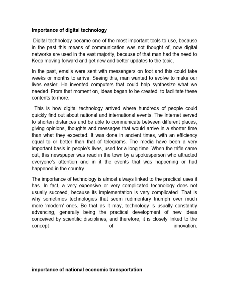 Importance of Digital Technology | PDF | Mass Media | Communication