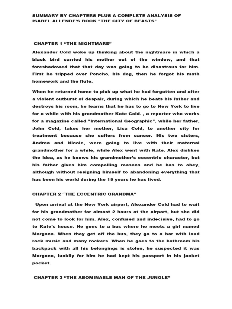 Summary by Chapters The City of Beasts | PDF