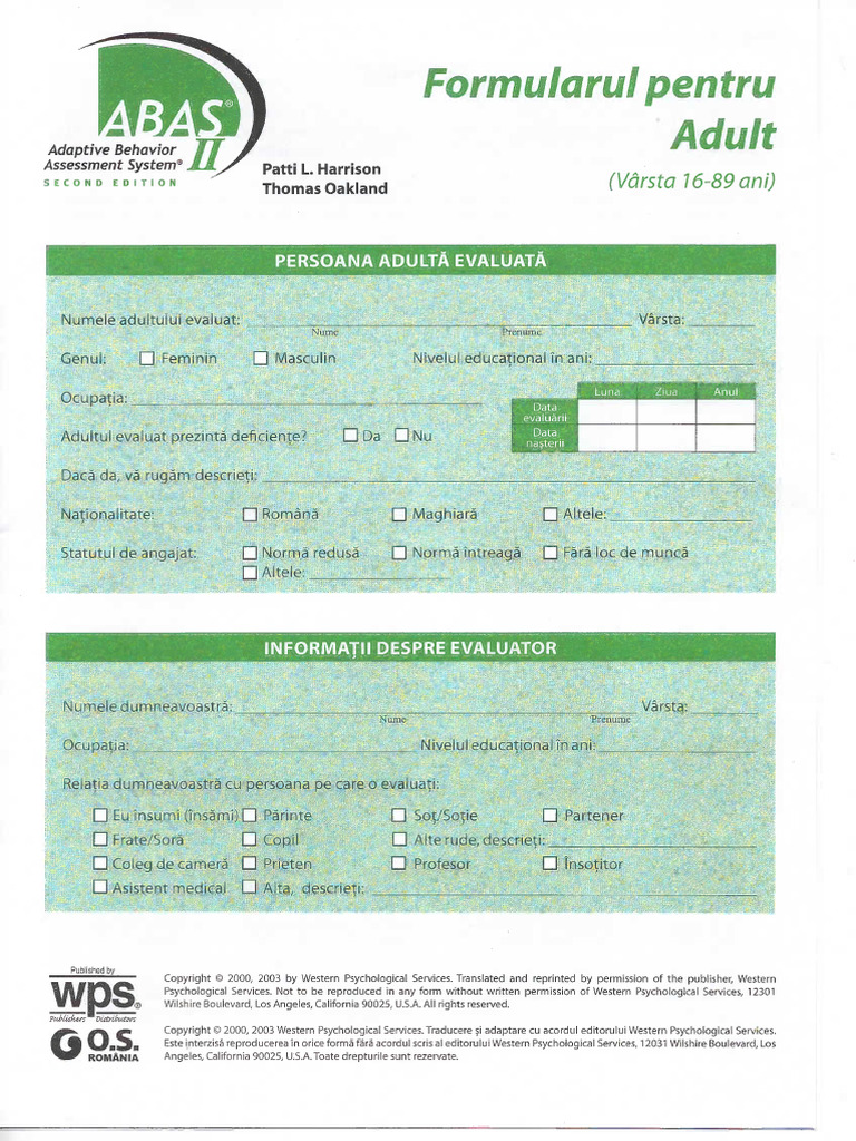 Emailing Testul ABAS Adult 16-89 Ani | PDF