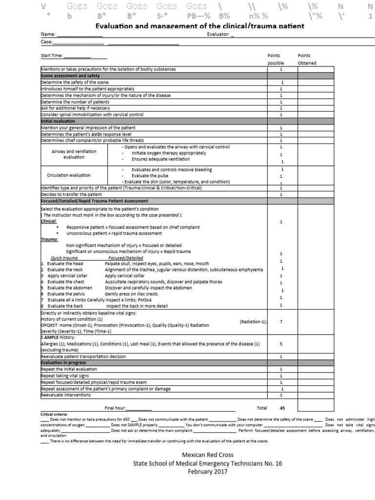 Patient Assessment Evaluation Sheet | PDF | Thorax | Medical Specialties