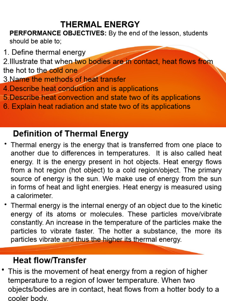 Thermal Energy Concepts for JSS2 | PDF | Heat Transfer | Heat