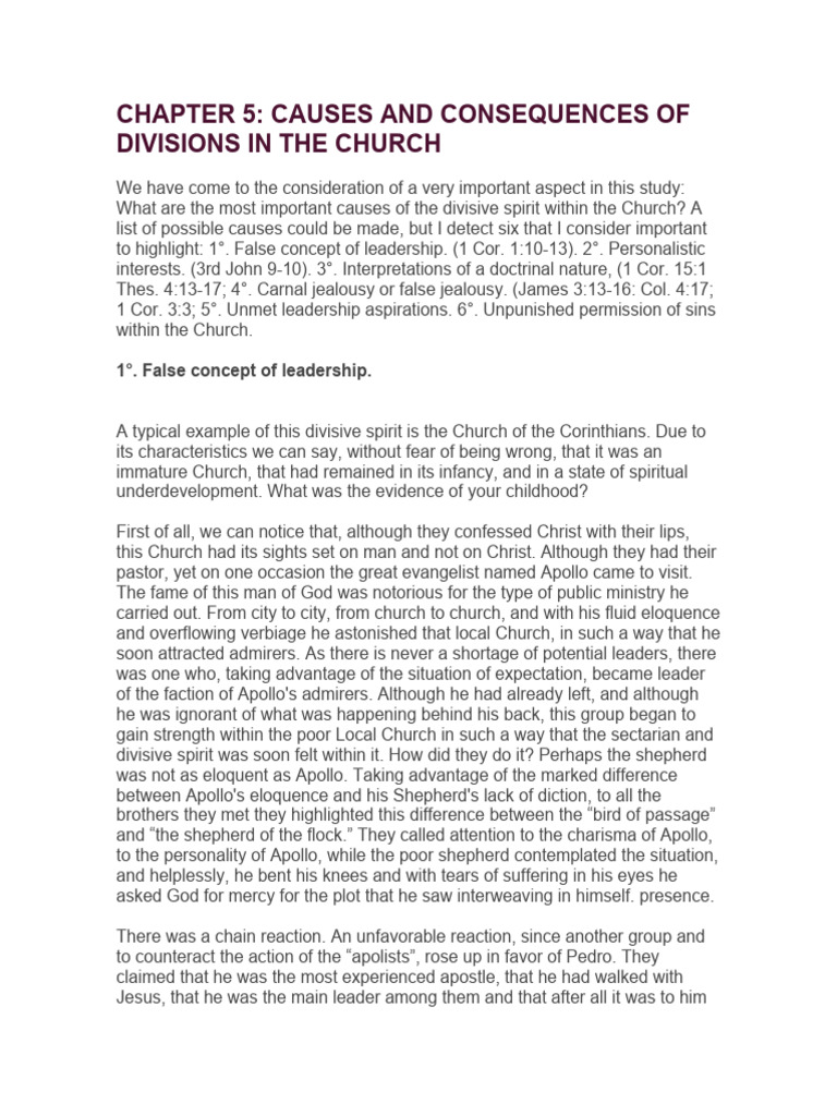 Causes of Division in The Church | PDF | Salvation | Predestination