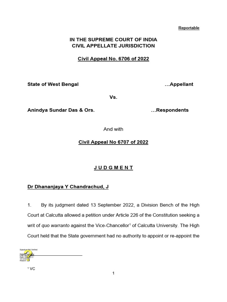 Calcutta University VC Appointment Ruling | PDF | Writ | Appeal