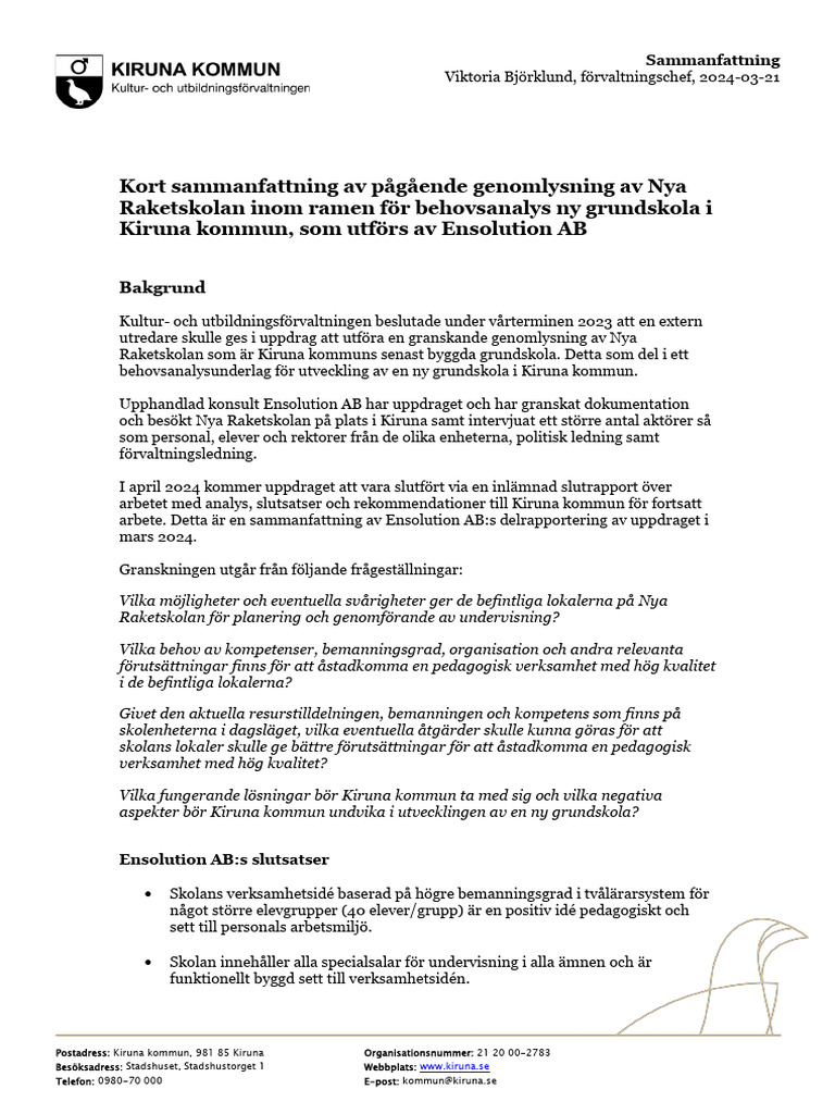 Kort Sammanfattning Ensolutions Genomlysning 2024-03-21 | PDF